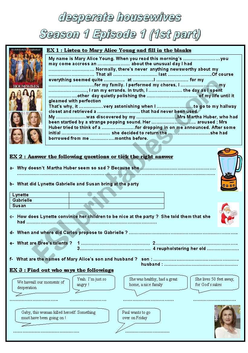 Desperate housewives season 1 épisode 1 - ESL worksheet by dutordoir