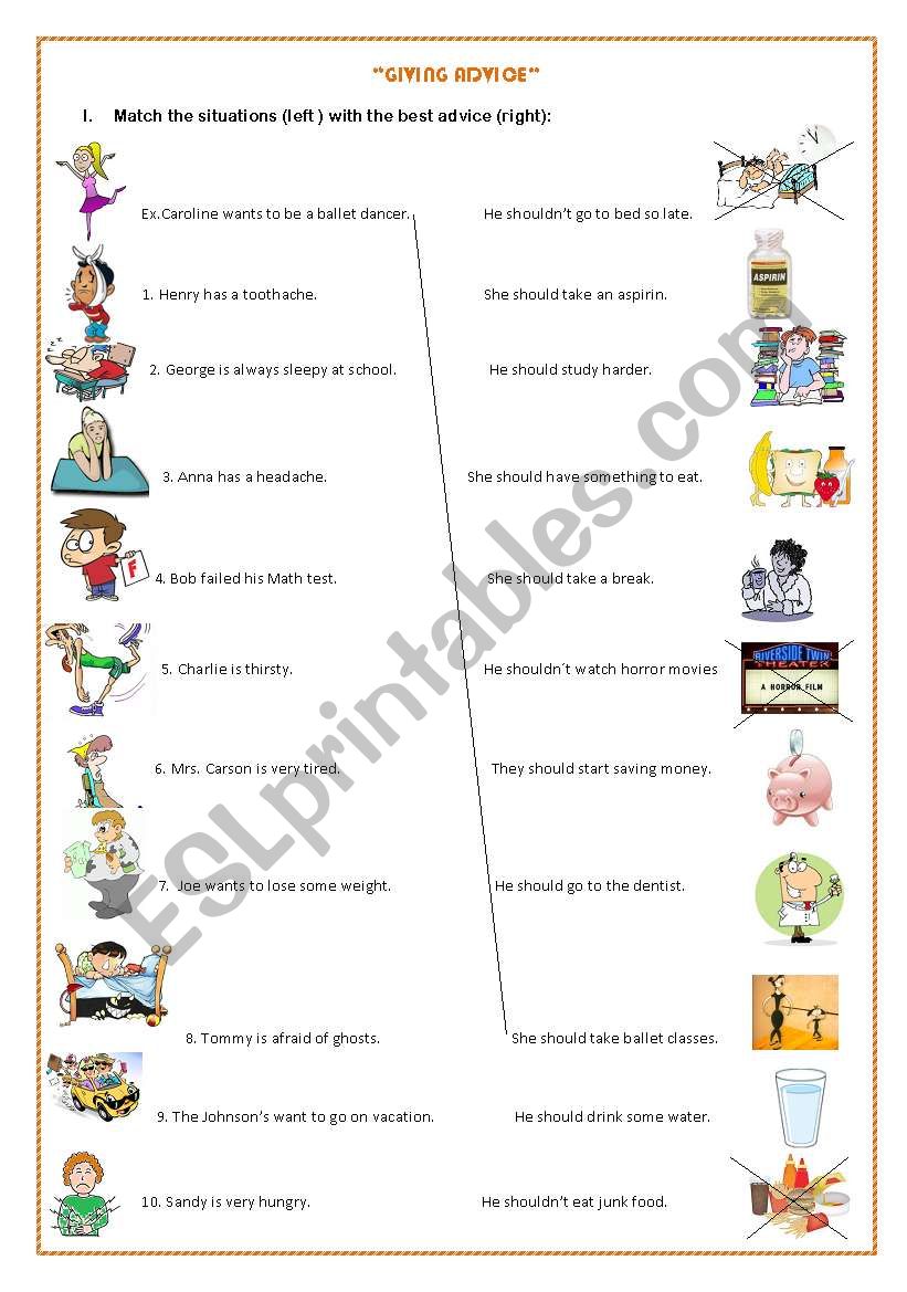 GIVING ADVICE (Should/Shouldn´t) - ESL worksheet by angeh