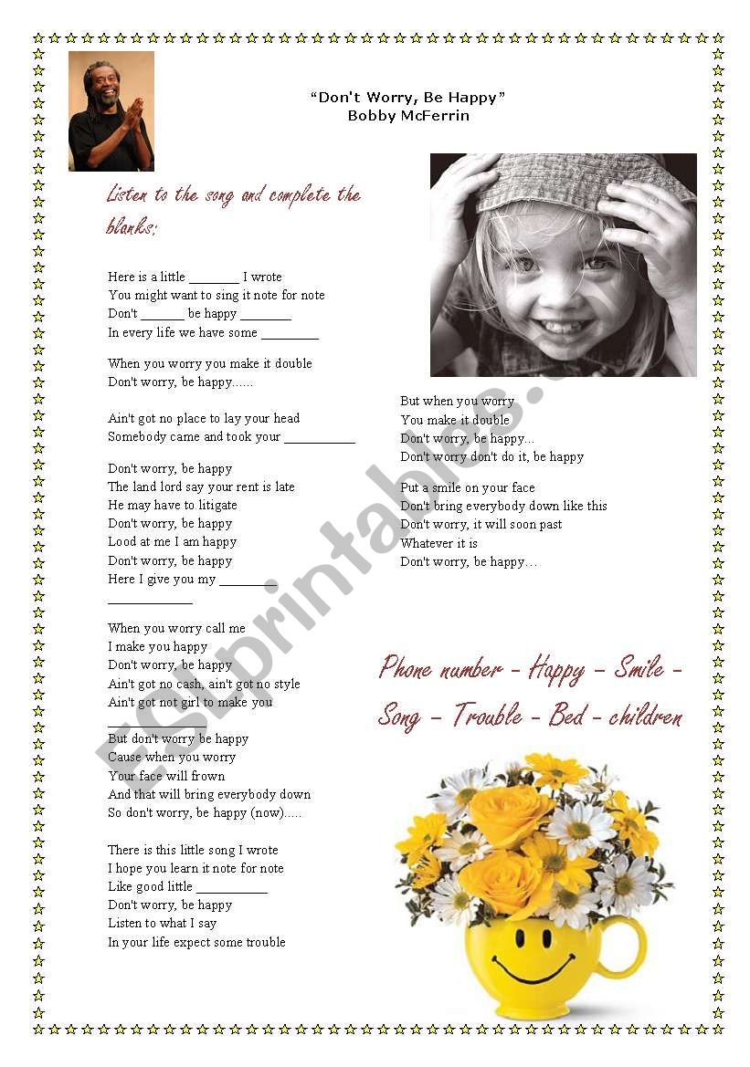 Don´t worry be happy - ESL worksheet by Chococat