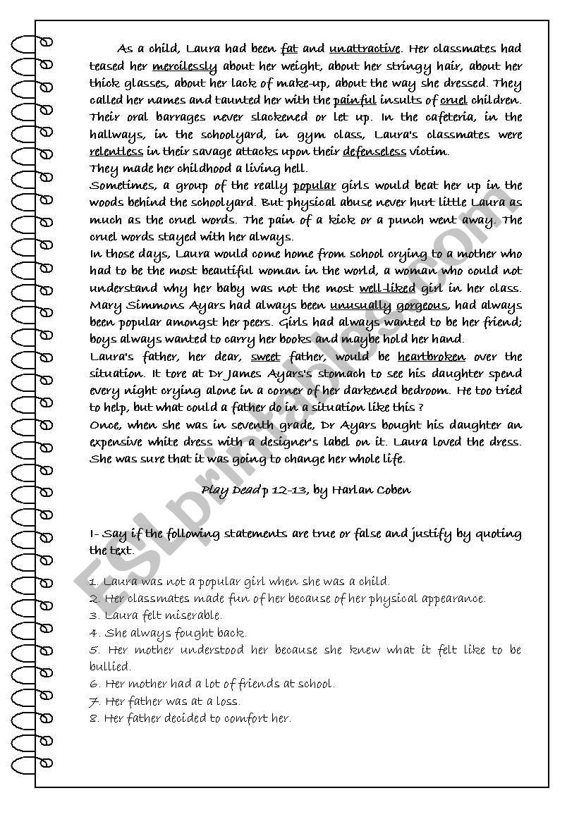 Reading and questions on an extract from H. Coben´s Play Dead - ESL ...