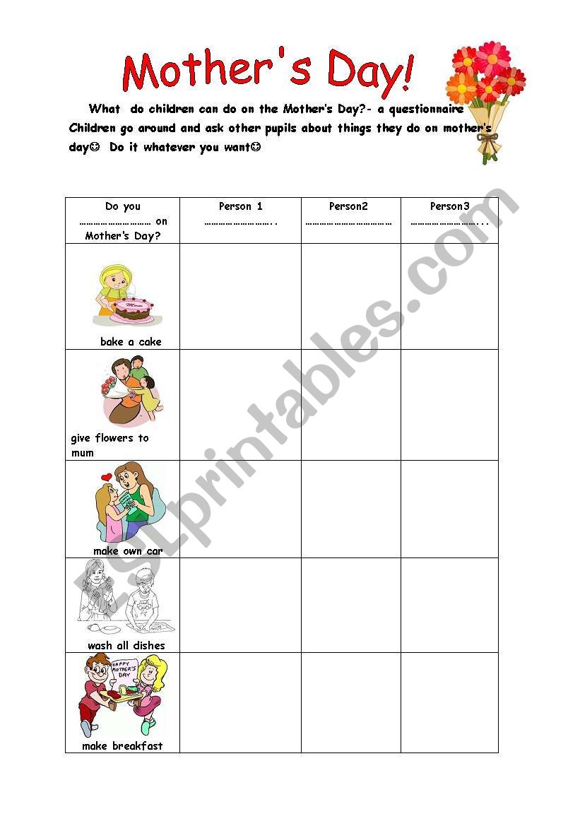 What do you do on the Mother´s Day? - ESL worksheet by Moniczka0071