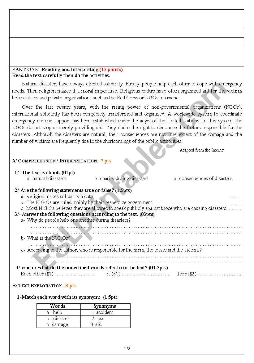 A second year secondary school exam_Algerian curriculum - ESL worksheet ... A second year secondary school exam_Algerian curriculum - ESL worksheet ...