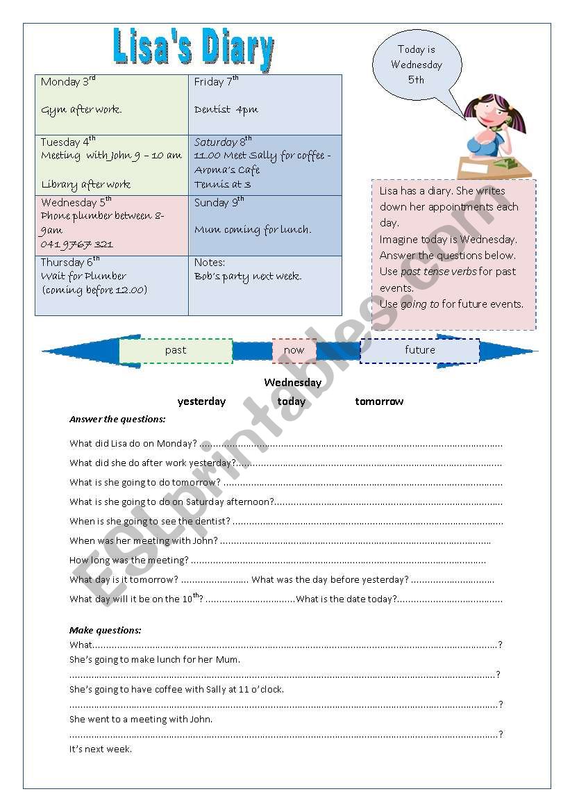 Lisa´s Diary - ESL worksheet by Apodo