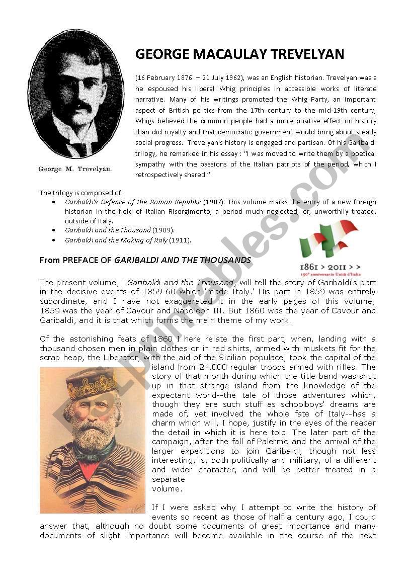 GEORGE MACAULAY TREVELYAN and Garibaldi´s Trilogy - ESL worksheet by ...