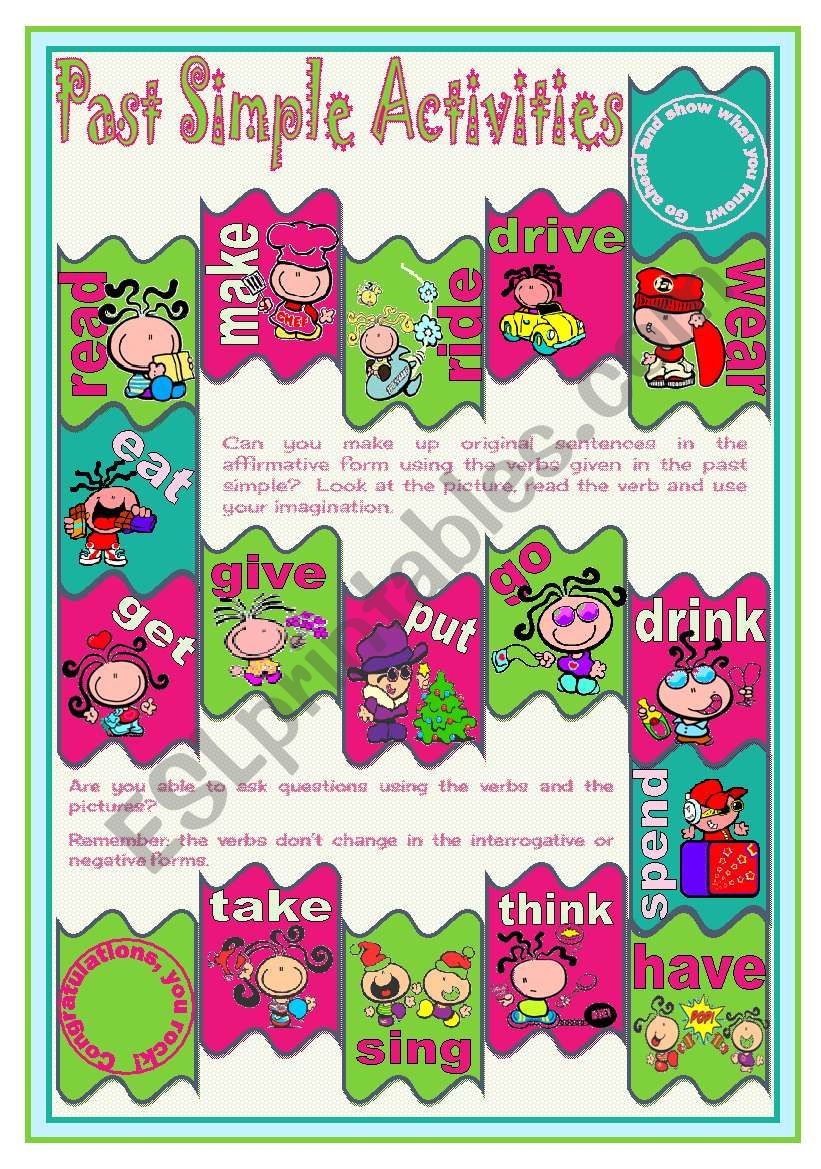 Boardgame: Past Simple â€“ irregular verbs â€¢ editable - ESL worksheet ...