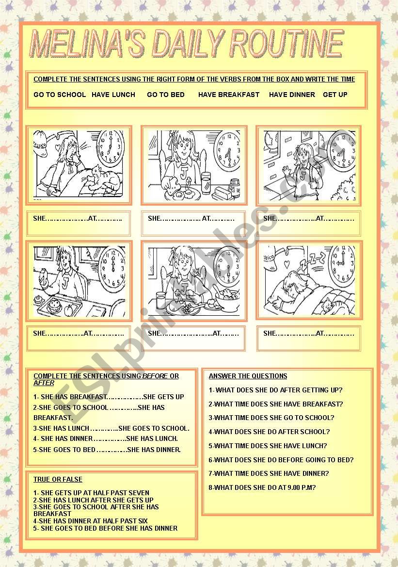 MELINA´S DAILY ROUTINE - ESL worksheet by ag23