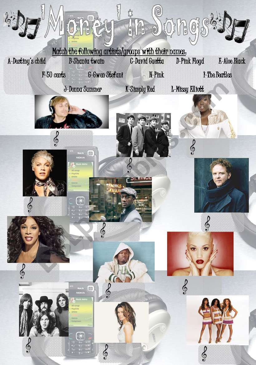 ´MONEY´ in songs - ESL worksheet by spen
