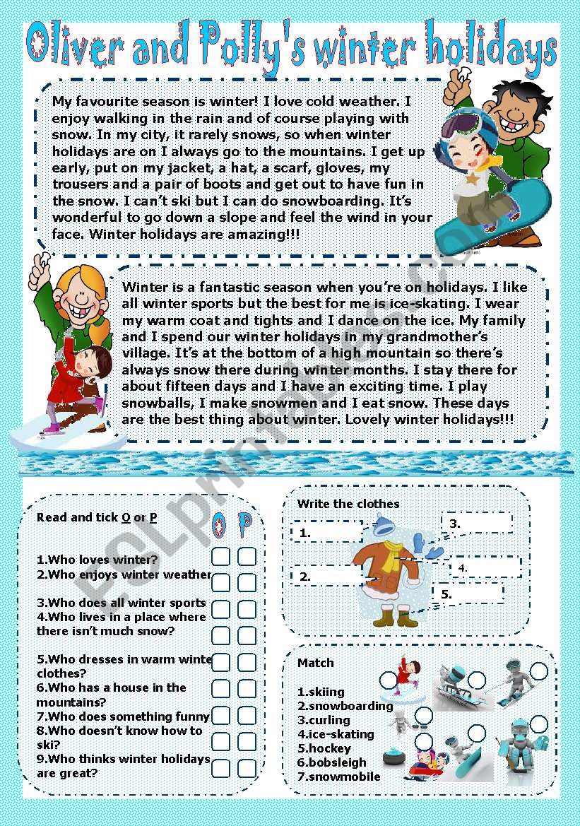 oliver and polly´s winter holidays - ESL worksheet by LILIAAMALIA
