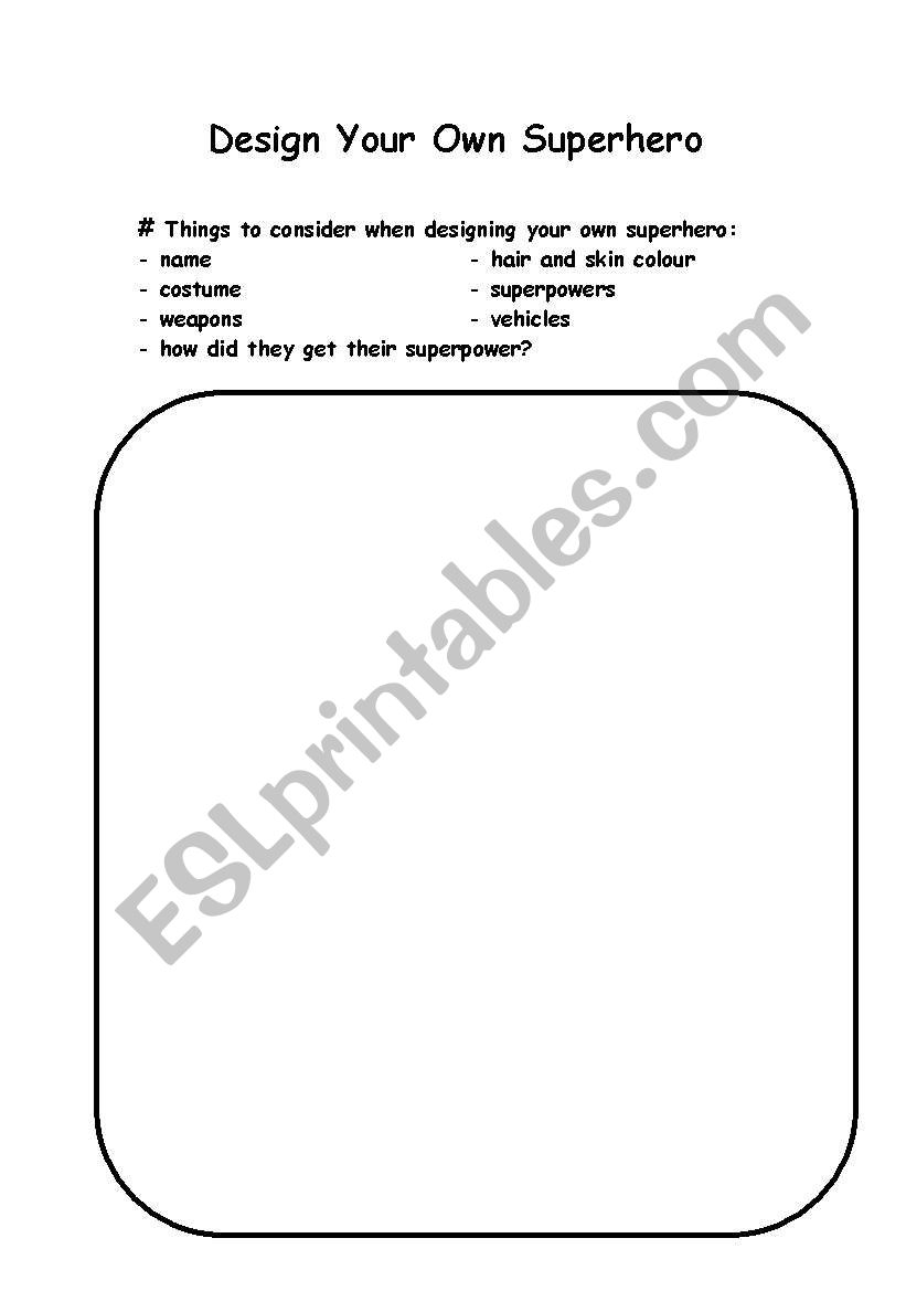 English Worksheets Design Your Own Superhero