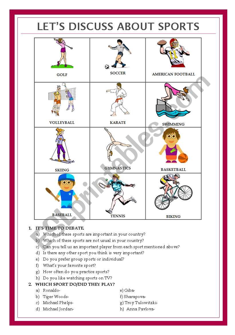 Let´s discuss about sports - ESL worksheet by biancadell