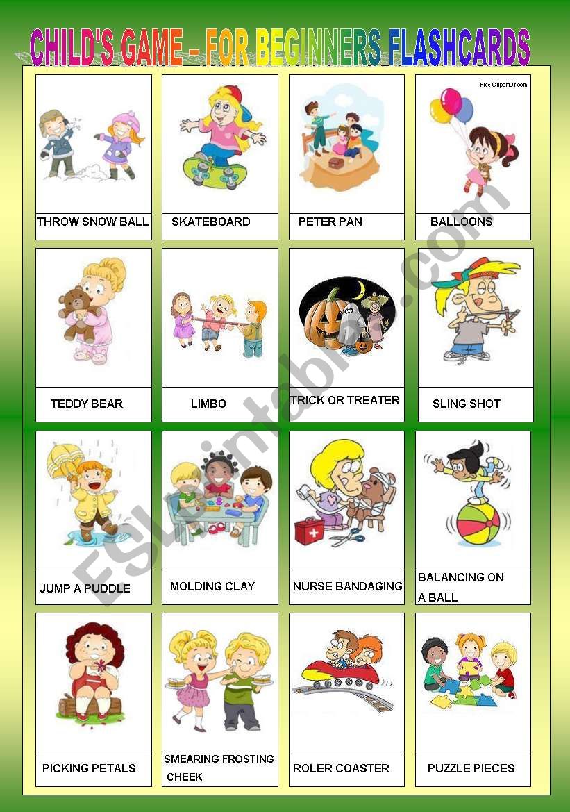 CHILD´S GAME FOR BEGINNERS - FLASHCARDS II - ESL worksheet by Ell@