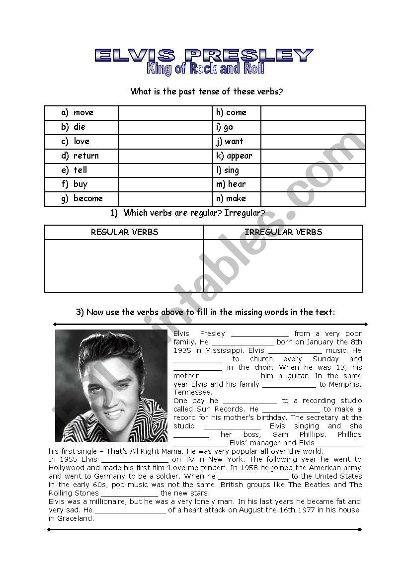 ELVIS PRESLEY - King of Rock´n´roll (Simple Past practice) - ESL ...