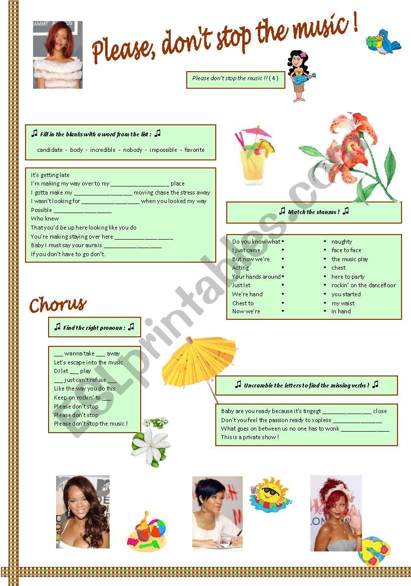 Rihanna, "Please don´t stop the music" - ESL worksheet by Krysstl