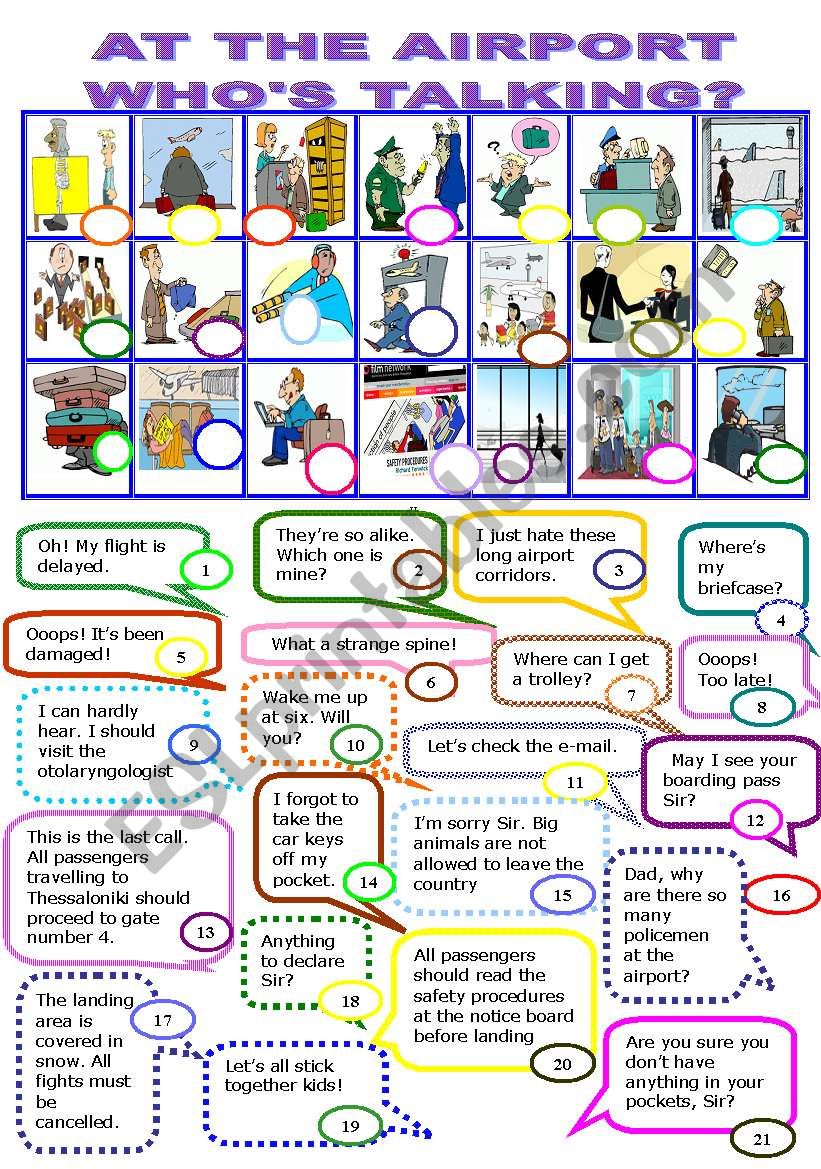 AT THE AIRPORT/WHO´S TALKING?/2 - ESL worksheet by Thessaloniki