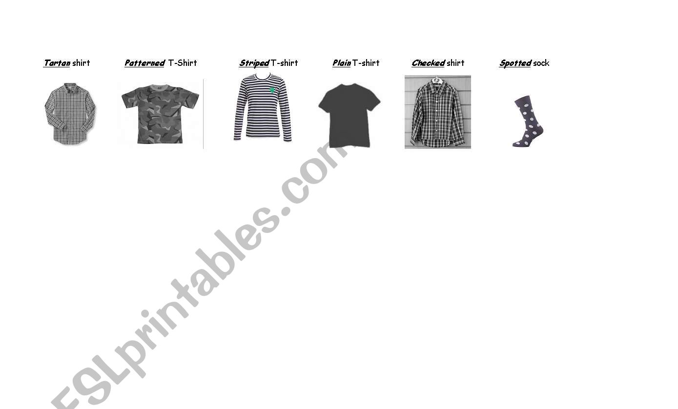 English worksheets: Clothes` Patterns and styles