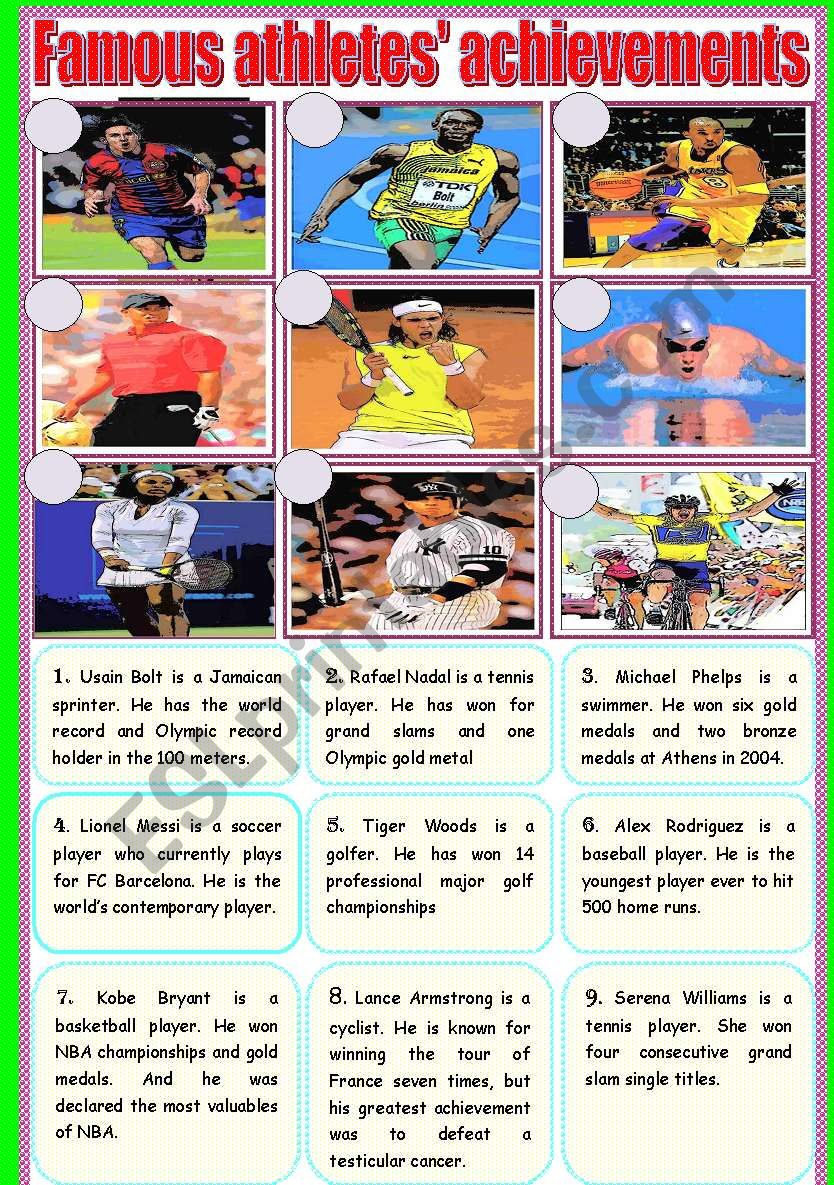 Famous athletes´s achievements-cartoon - ESL worksheet by la mente maestra