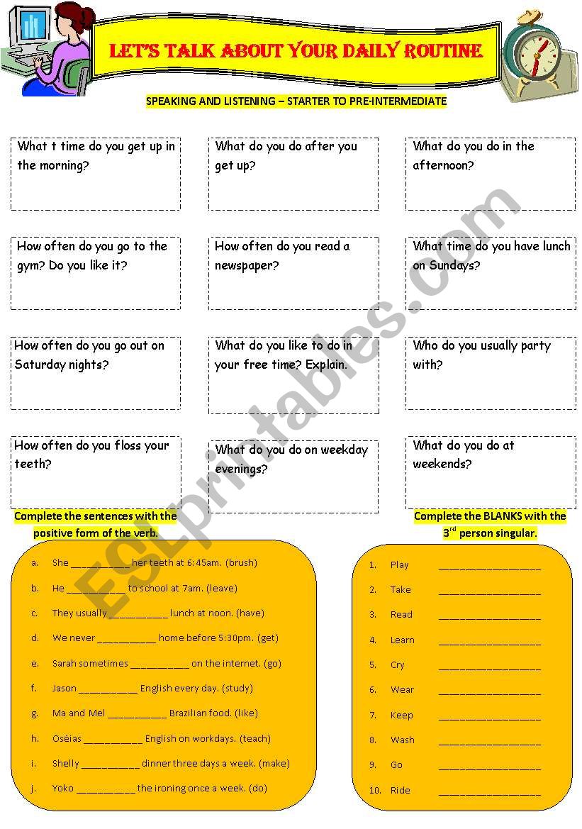 SPEAKING: TALKING ABOUT ´YOUR DAILY ROUTINE´ - ESL worksheet by OseiasA