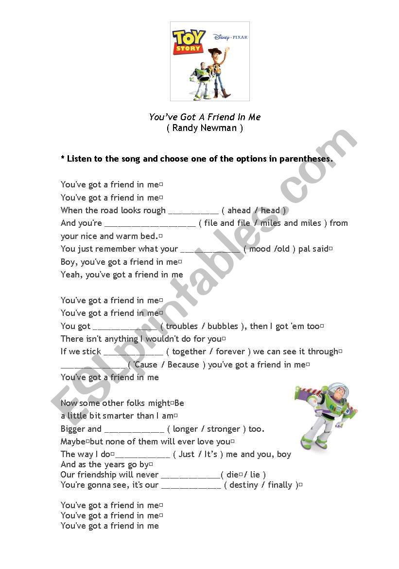 English worksheets: You´ve got a friend in me