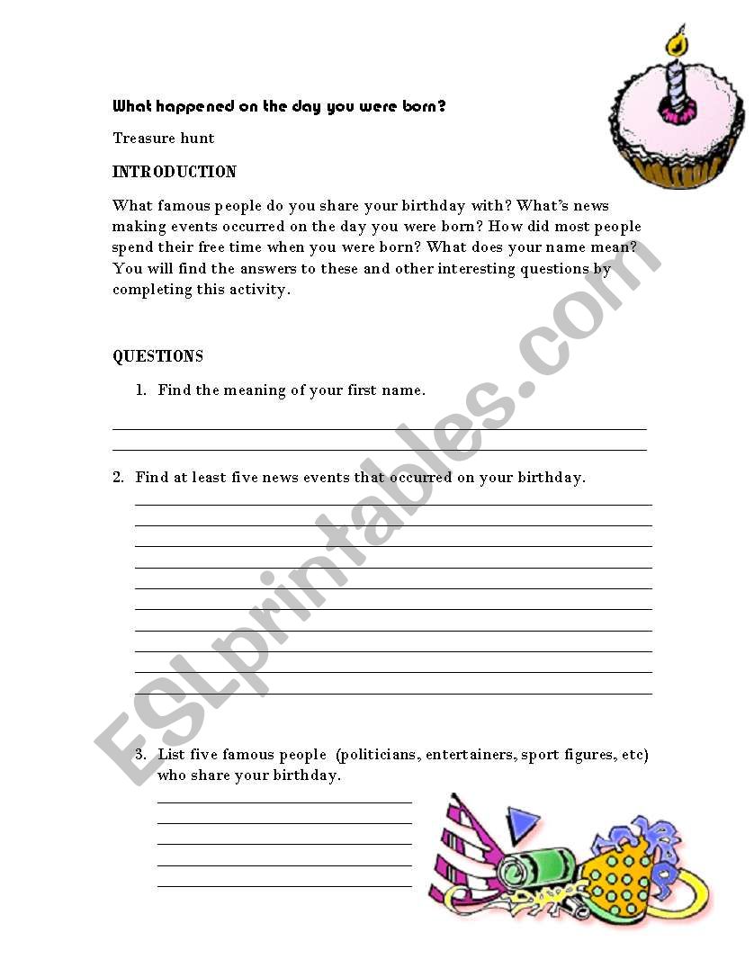 What Happened The Day You Were Born ESL Worksheet By Jneirava