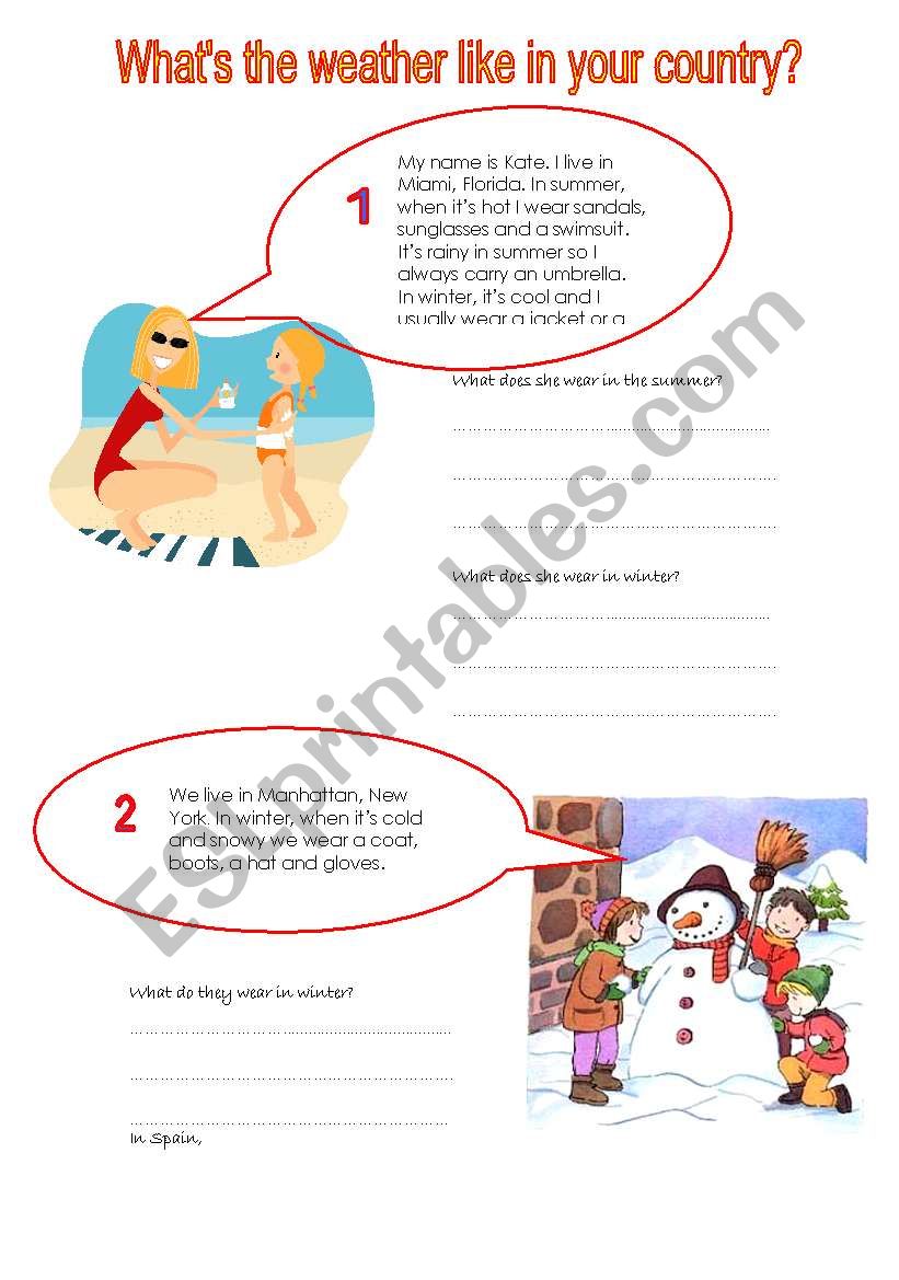 What´s the weather like in your country? - ESL worksheet by janeco