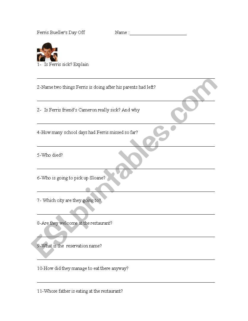 English worksheets: Ferris Bueller´s Day Off