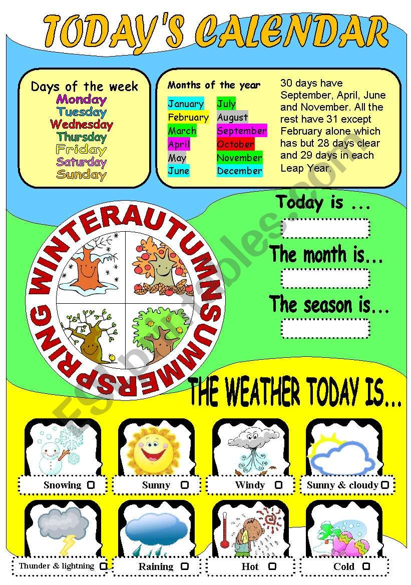 Today´s calendar - ESL worksheet by natleb
