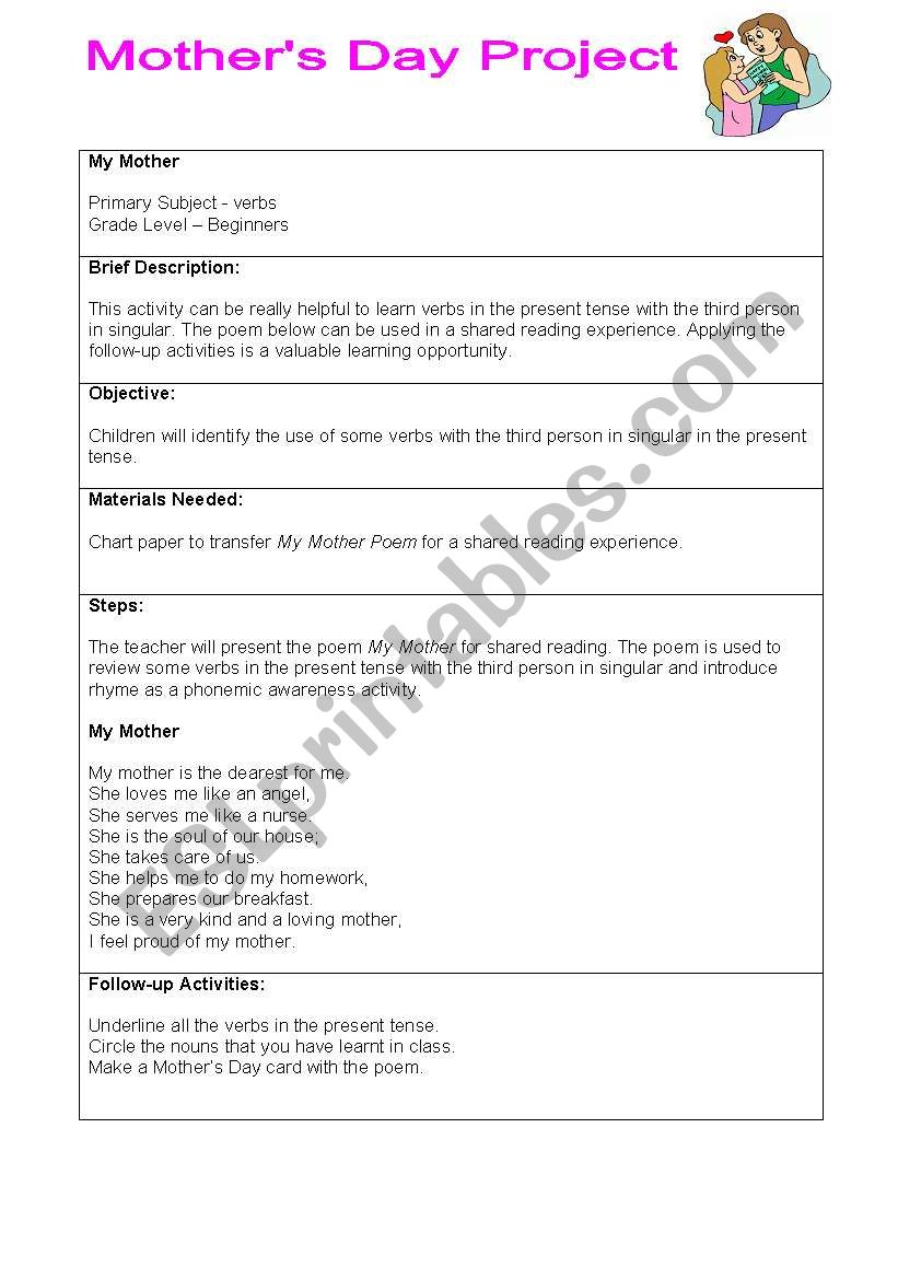 project about mother´s day - ESL worksheet by alicepurpure