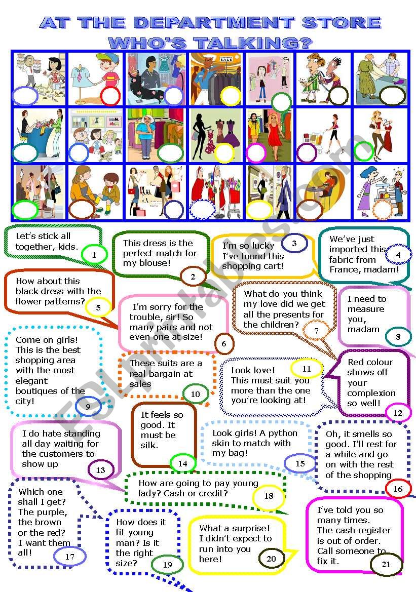 AT THE DEPARTMENT STORE. WHO´S TALKING?/4 - ESL worksheet by Thessaloniki