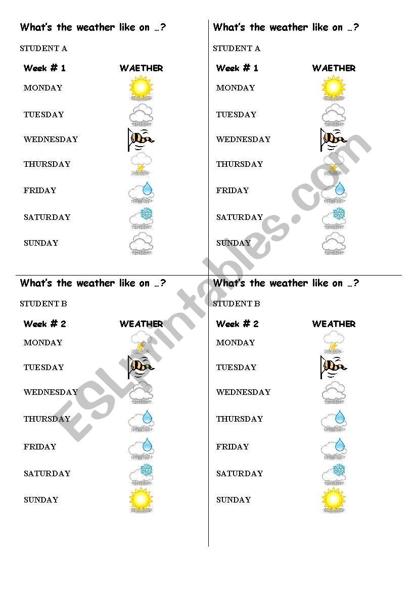 What’s the weather like on Speaking (pair work) - ESL worksheet by ...