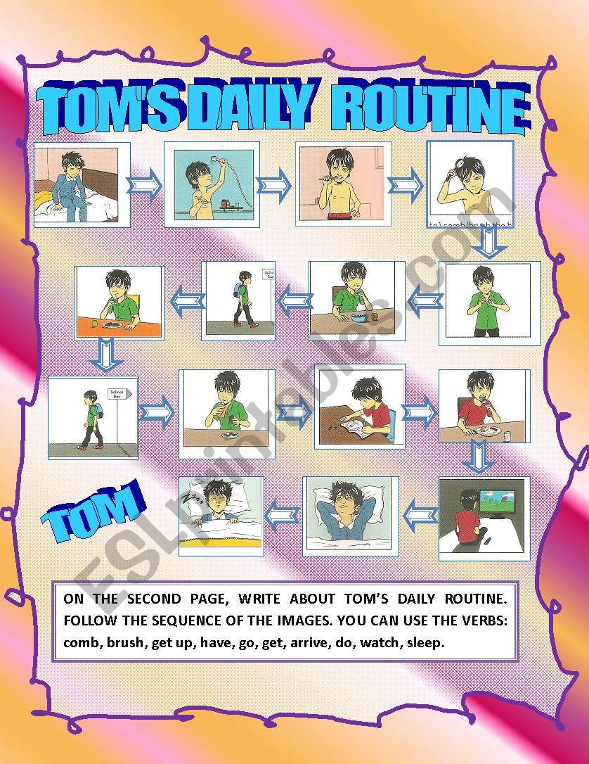 TOM´S DAILY ROUTINE (WRITING) - ESL worksheet by sandytita