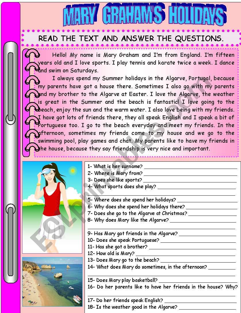 MARY GRAHAM´S HOLIDAYS (READING AND COMPREHENSION) - ESL worksheet by ...