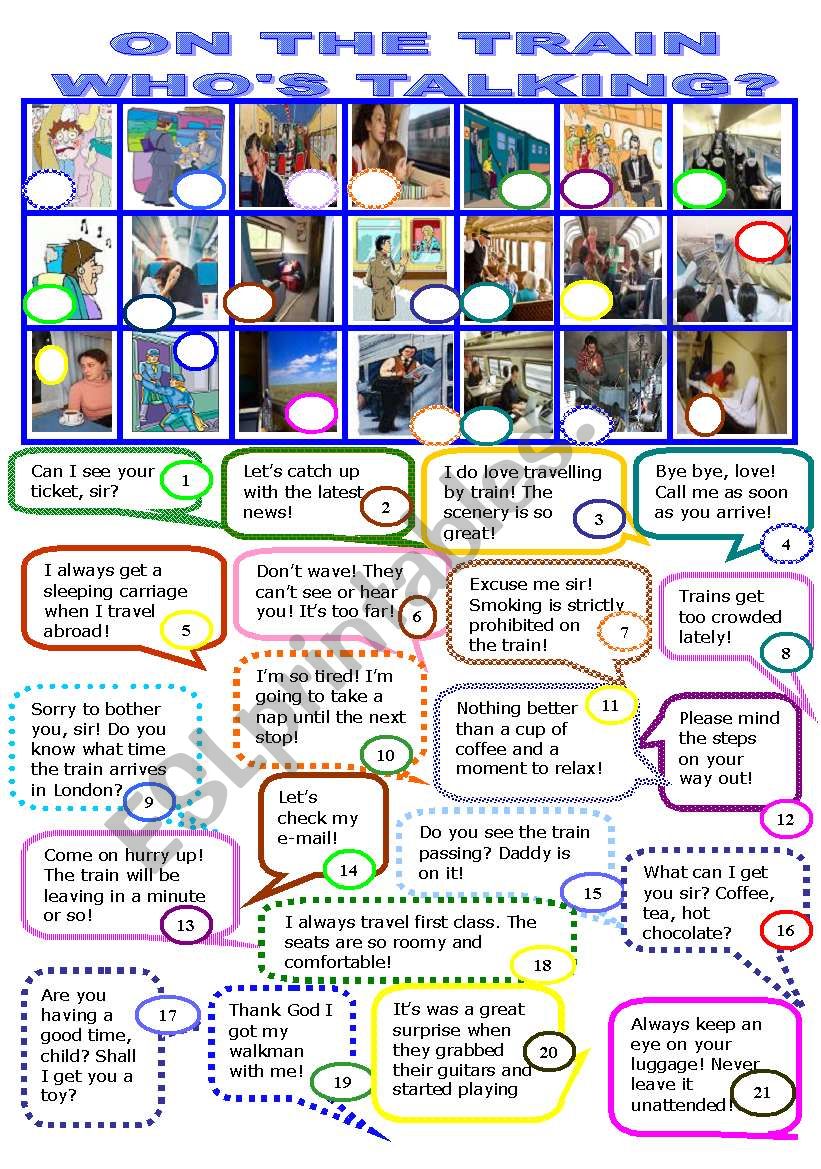 ON THE TRAIN.WHO´S TALKING?/7 - ESL worksheet by Thessaloniki
