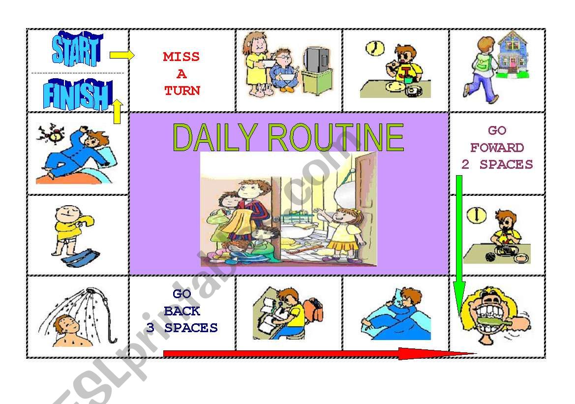 Daily Routine Board Game ESL Worksheet By Scunharodrigues