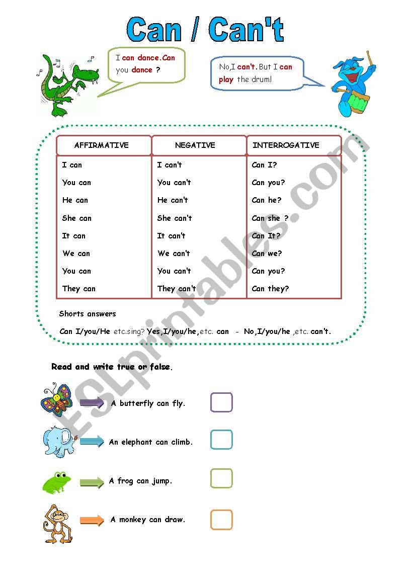 Can/ Can´t - ESL worksheet by ebrutsn