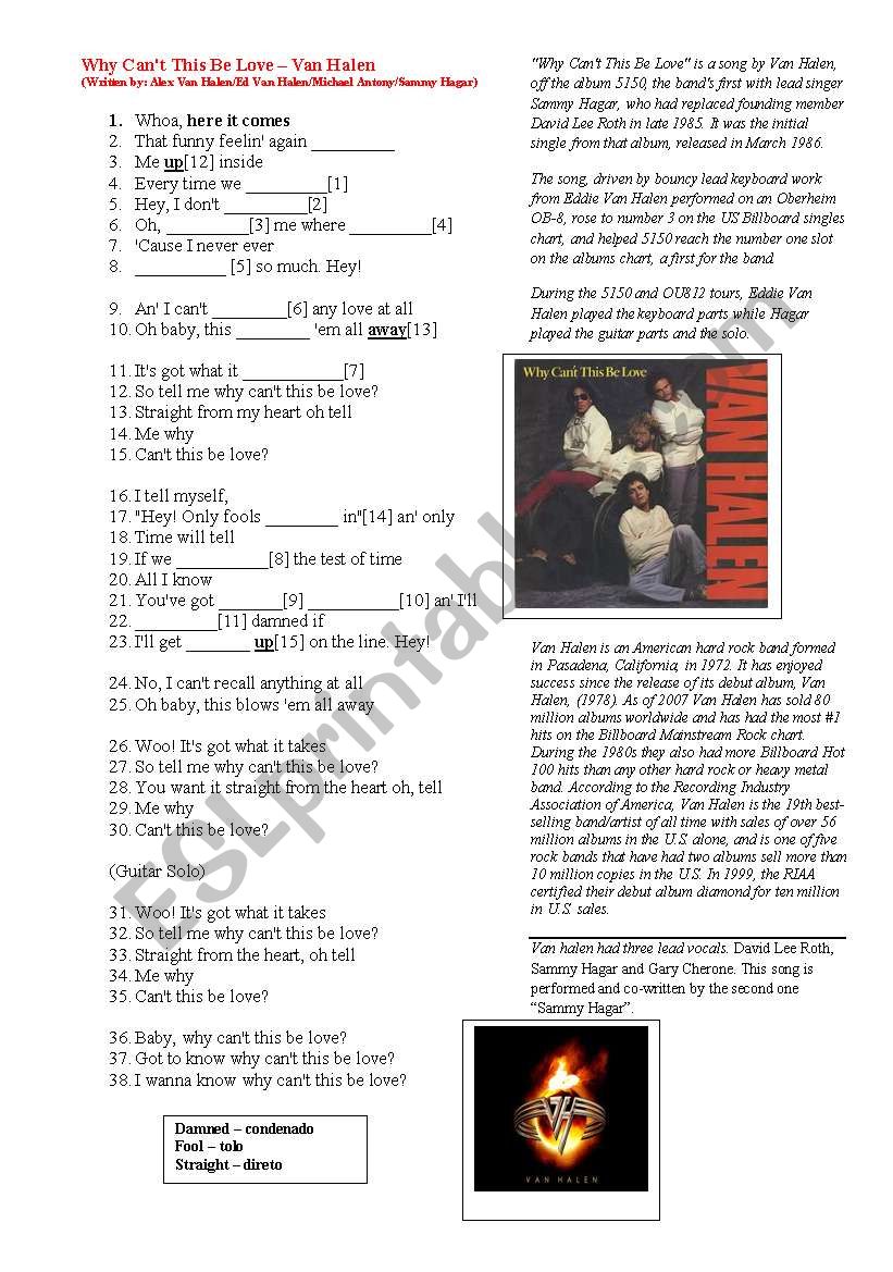 Why CanÂ´t This Be Love â€“ Van Halen - ESL worksheet by Andre Stanley