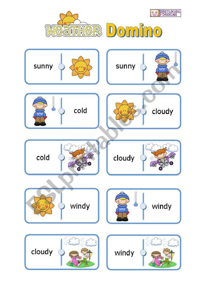 "WhatÂ´s the Weather like?" Domino - ESL worksheet by mena22