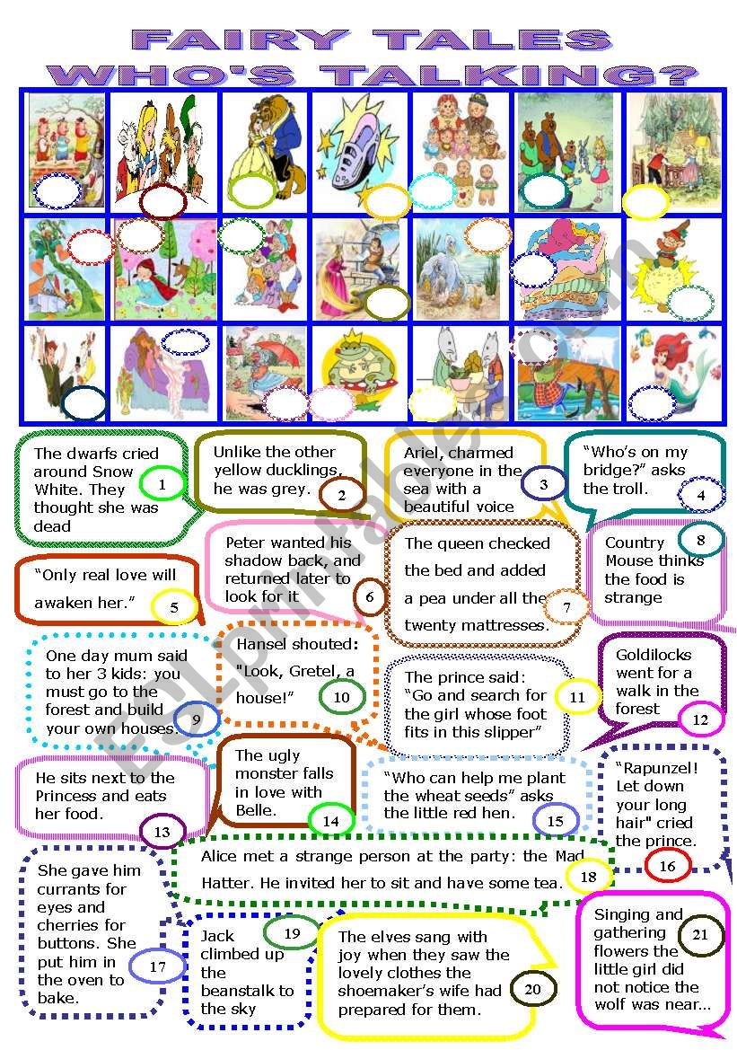 FAIRY TALES.WHO´S TALKING?/8 - ESL worksheet by Thessaloniki