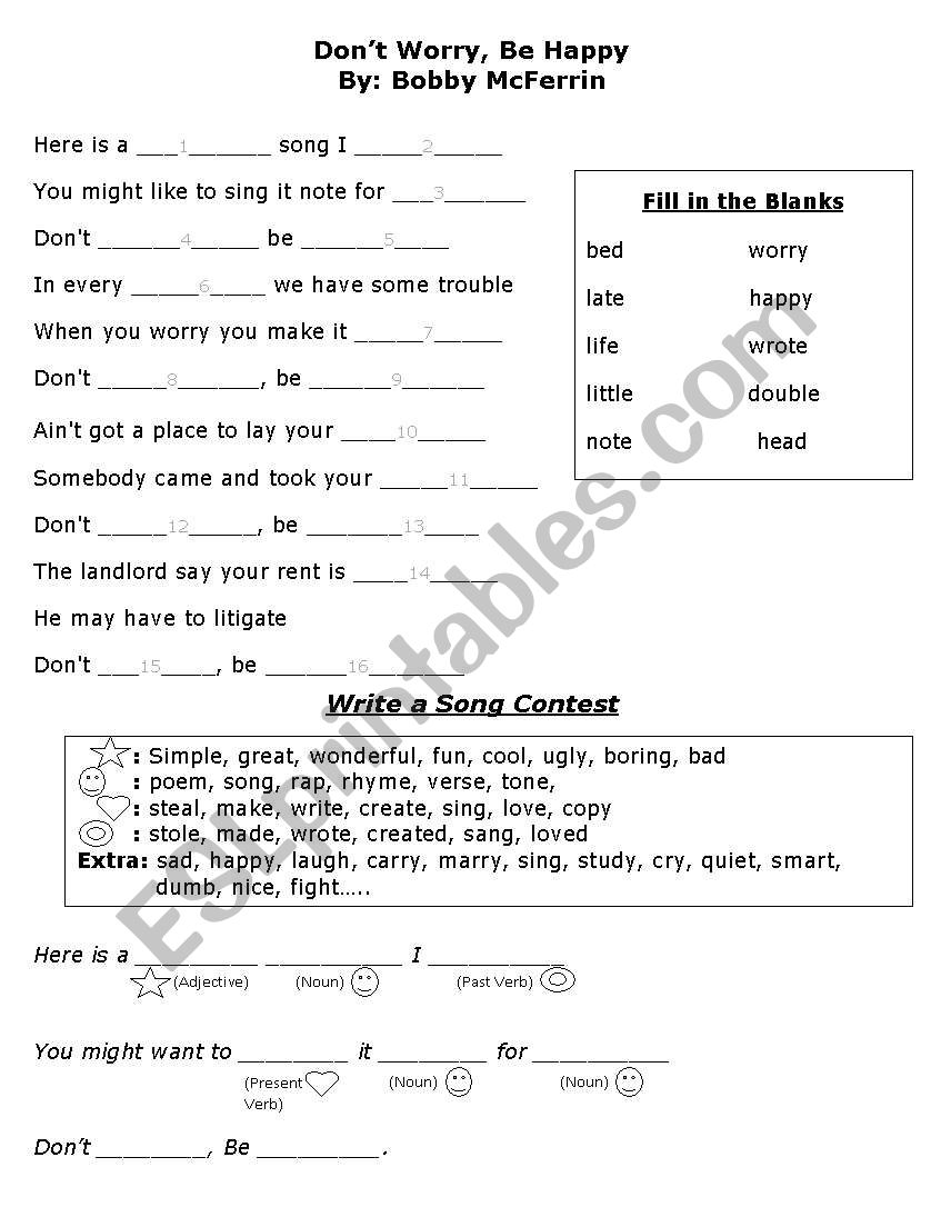 "Don´t Worry, be happy" - ESL worksheet by shardeo