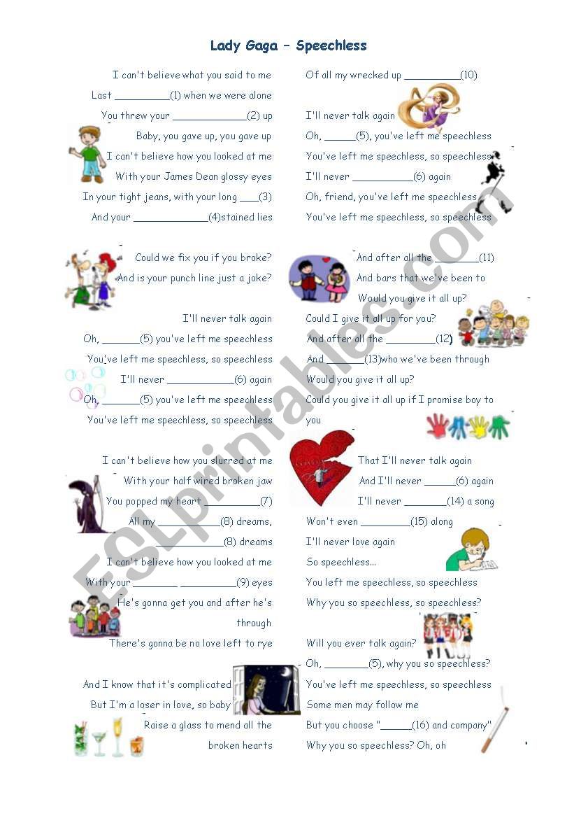 Lady Gaga – Speechless - ESL worksheet by Cleo1