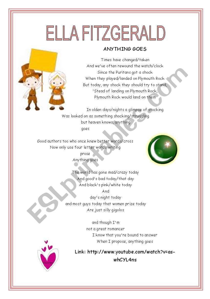 English worksheets: ELLA FITZGERALD ´ANYTHING GOES´