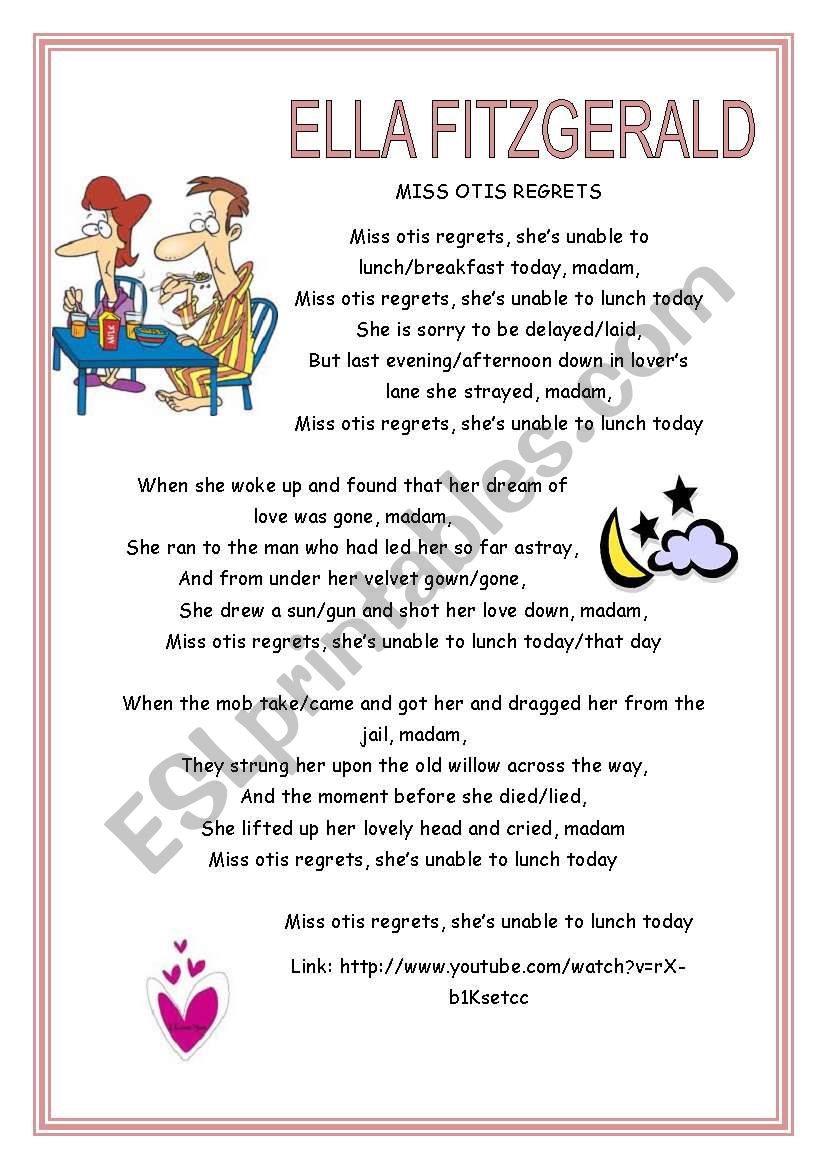 English worksheets: ELLA FITZGERALD ´MISS OTIS REGRETS´