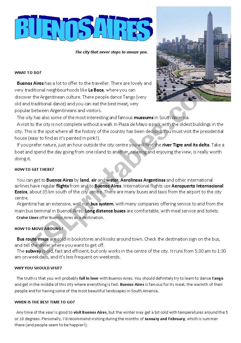 let´s go to Buenos Aires - ESL worksheet by cciknopfler
