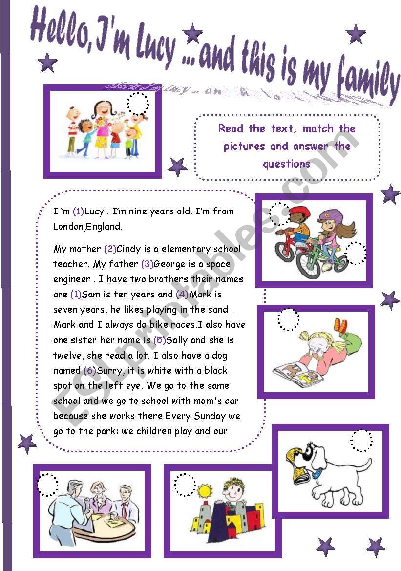 Hello,I´m Lucy...and this my family. - ESL worksheet by marinaru