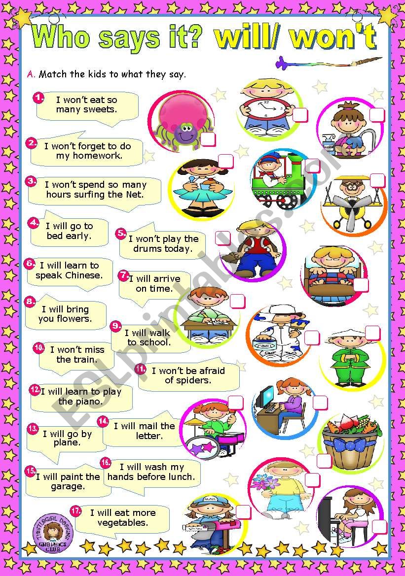 Who says it? - Modal Verbs (3) - Will/ won´t - ESL worksheet by mena22