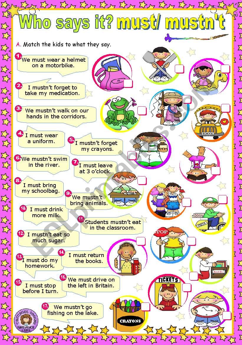 Who says it? - Modal Verbs (4) - must/ mustn´t - ESL worksheet by mena22