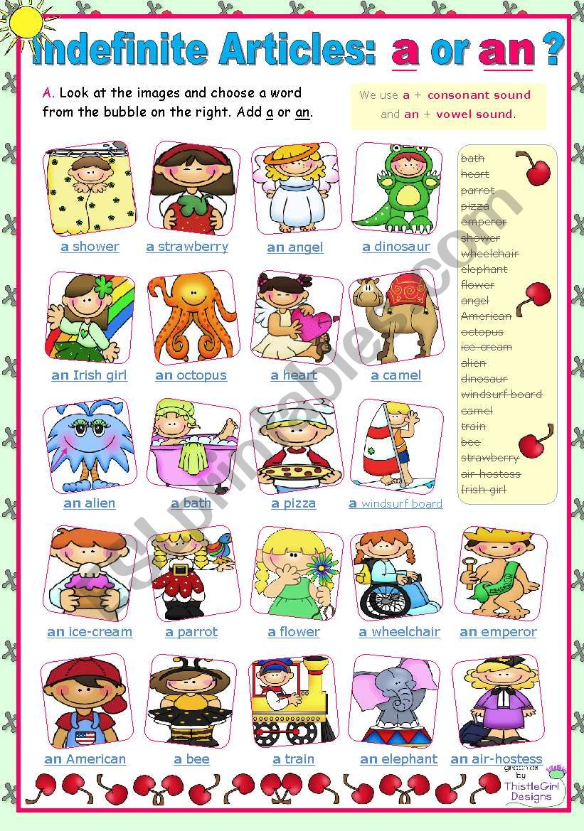 Indefinite Article A An Esl Worksheet By Grey123456789 The Indefinite