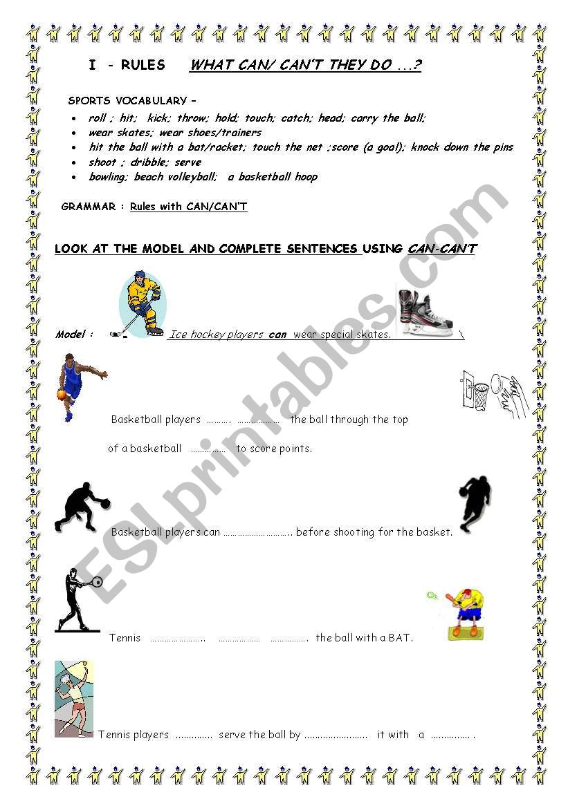 Sport rules with can-can´t. - ESL worksheet by almeida2011