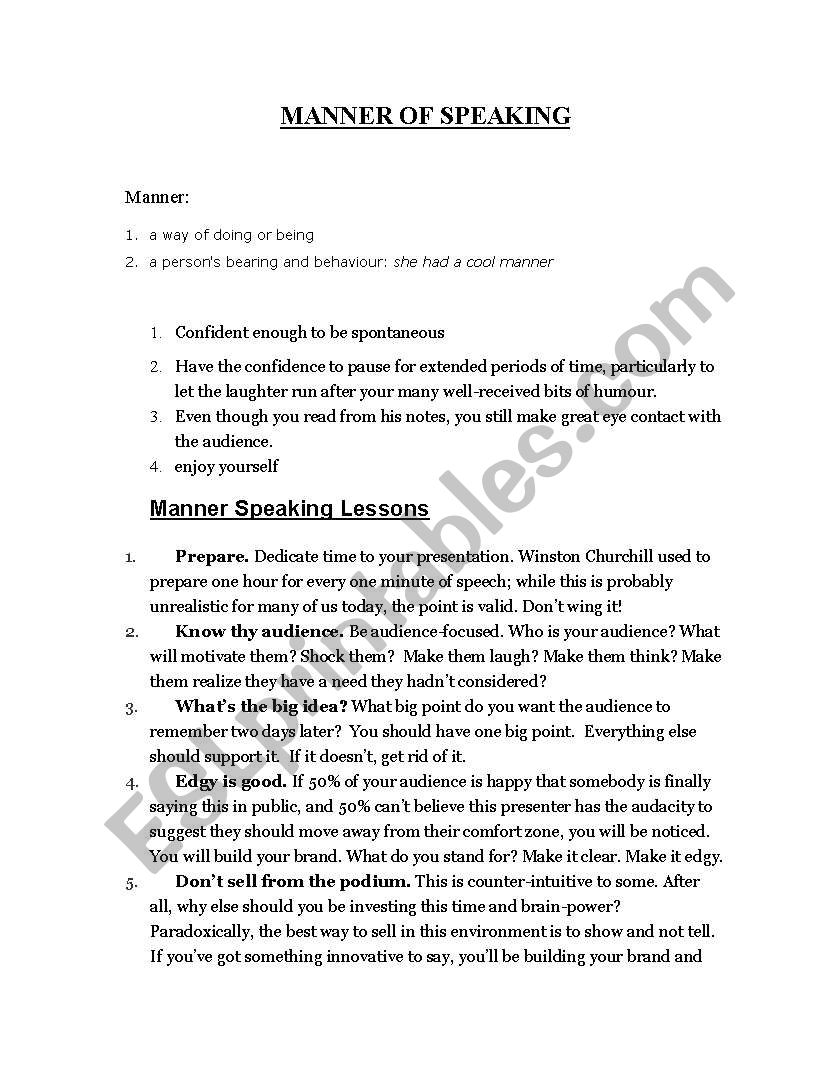 speaking well in public ´´ - ESL worksheet by toby.cokes
