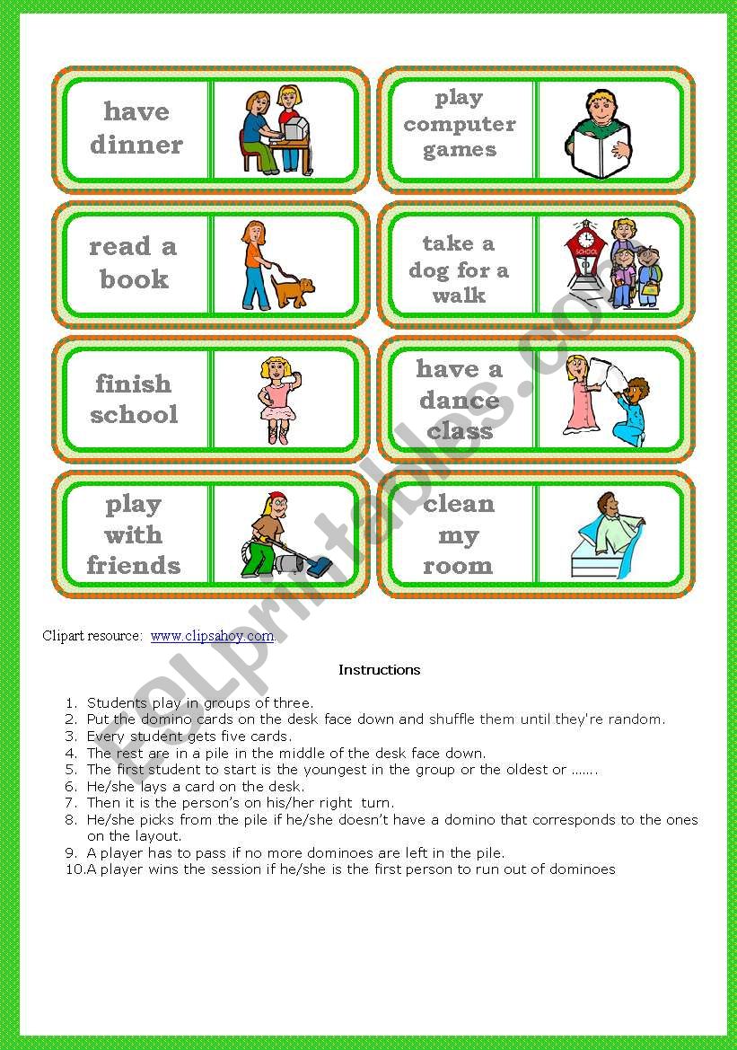 Daily Routine Domino Game Instructions Fully Editable