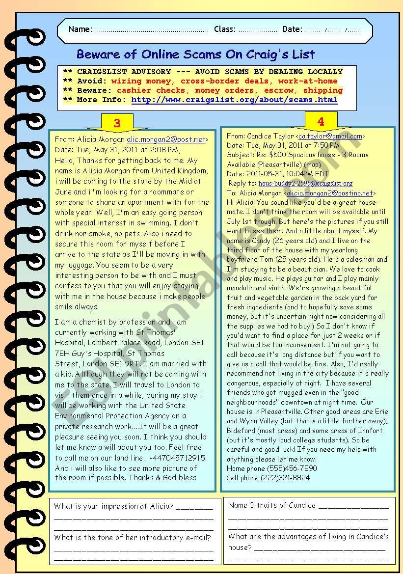 Scam Artist Found When Renting a Room Online on Craig´s List - ESL ...